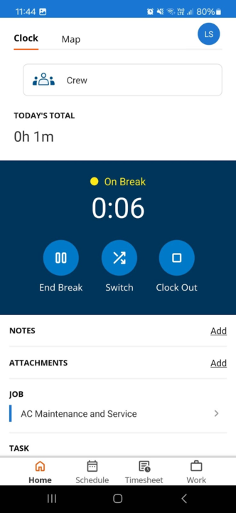 Record time in the ClockShark Mobile app
